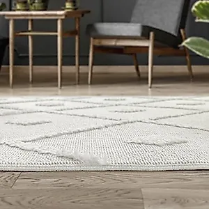 Antep Rugs Palafito 8x10 Geometric Shag Diamond High-Low Pile Textured Indoor Area Rug (White, 7'10" x 10')