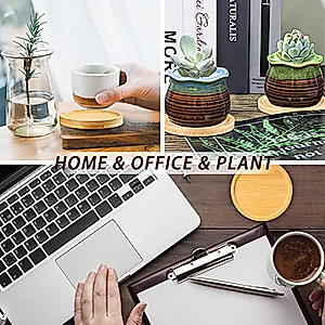 10 Pieces 3.74 Inch Round Bamboo Coaster Drink Small Bamboo Saucers Plant Trays Tabletop Planters Protection Decoration