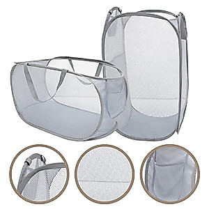 VOSAREA 2pcs Portable Laundry Basket Storage Bins for Clothes Kid Toys Large Mesh Laundry Hamper Toys Storage Basket Net Laundry Bag Folding Laundry Basket Steel Wire Light Grey