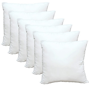 Obruosci Luxury Throw Pillow Inserts, Pack of 6, 18 x 18 inches Hypoallergenic Ultra Soft White Polyester Microfiber Durable Couch Cushion Fillers
