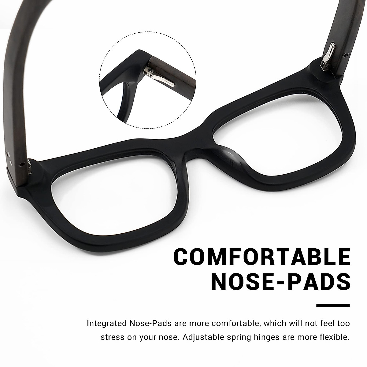 Zeelool Retro Thick Rectangle Glasses Frame for Men, Wood Arm Acetate Frame Rim with Non-prescription Clear Lens Sam FP0432-01 Black