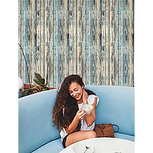 Dimcol Wood Contact Paper 15.7"x118" Self-Adhesive and Removable Wood Peel and Stick Wallpaper Blue Distressed Wood Grain Contact Papers for Cabinets Waterproof Wall Paper