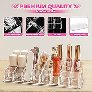 Vante Lipstick Holder - Acrylic Makeup Organizer Stand for Multipurpose Storage for Vanity- Lip Gloss Tubes, Balm, Mascara, Skincare- Clear Cosmetic Display Case with 24 Compartments