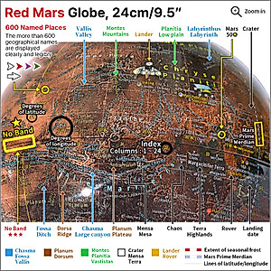 Mapsoft Explorer Mars Globe, 24cm/9.5", R-24, Red Planet, Mars Map, Mars Atlas, Mars Poster