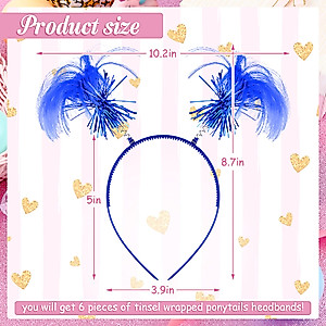 WILLBOND 6 Pieces Tinsel Wrapped Feathers Ponytails Headbands Crazy Hair Day Costume Party Bopper Headwear Bopper for Women(Blue)