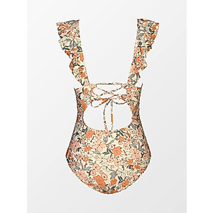 CUPSHE One Piece Swimsuit for Women Deep V Neck Ruffle Tummy Control Back Tie Floral Print Bathing Suits