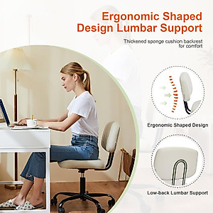 NEWBULIG Small Office Chair Armless with Wheels, Swivel Desk Seat with Back Lumbar Support Height Adjustable for Home Study Vanity, Pu leather, White