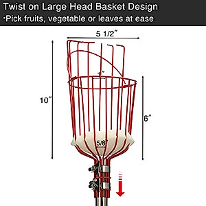 DonSail Fruit Picker Pole Tool with Basket Telescoping Long Handle, 35-65 Inch Adjustable Apple Orange Picker Pole Tool with Basket for Avocado Acorn Lemon Pear Mango Tree Picker