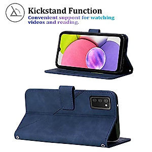 A03s Case Wallet,for Galaxy A03s Case,[Kickstand][Wrist Strap][Card Holder Slots] TPU Interior Protective for Samsung A03s Case,PU Leather Folio Flip Cover for Samsung Galaxy A03s Case (Blue)