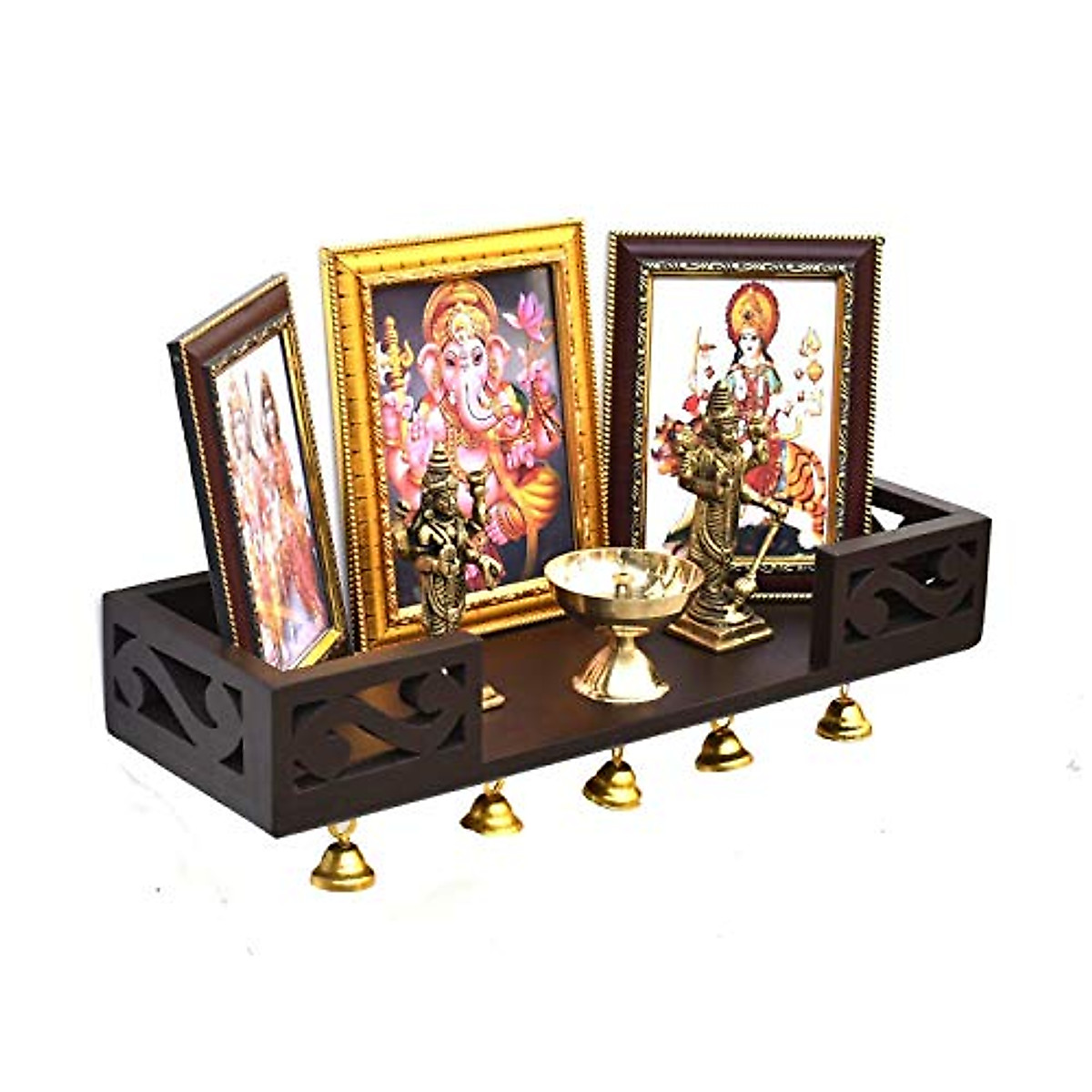 DecorDen Wooden Wall Mount Temple for Home,Wooden Home Temple/Wall Shelf/Pooja Mandir/Pooja Stand/Wooden Mandir/Devghar/Devara/Pooja Shelf/Small Temple for Office (Brown 2)