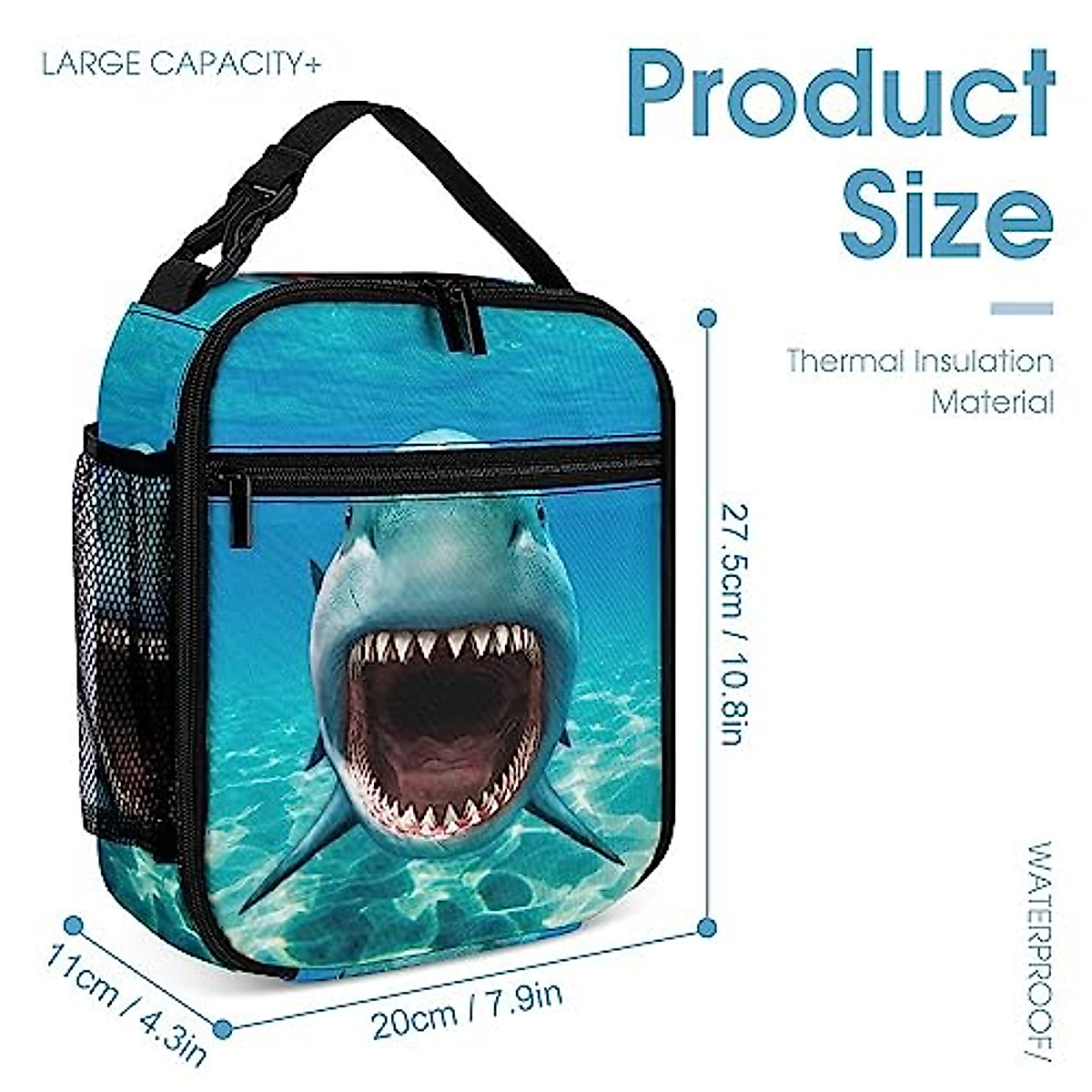 oallpu 3D Shark Backpack, Stylish Laptop Bag Cool Daypack with Adjustable Shoulder Strap, Lightweight Durable Shark Shoulders Backpack (3D Shark)