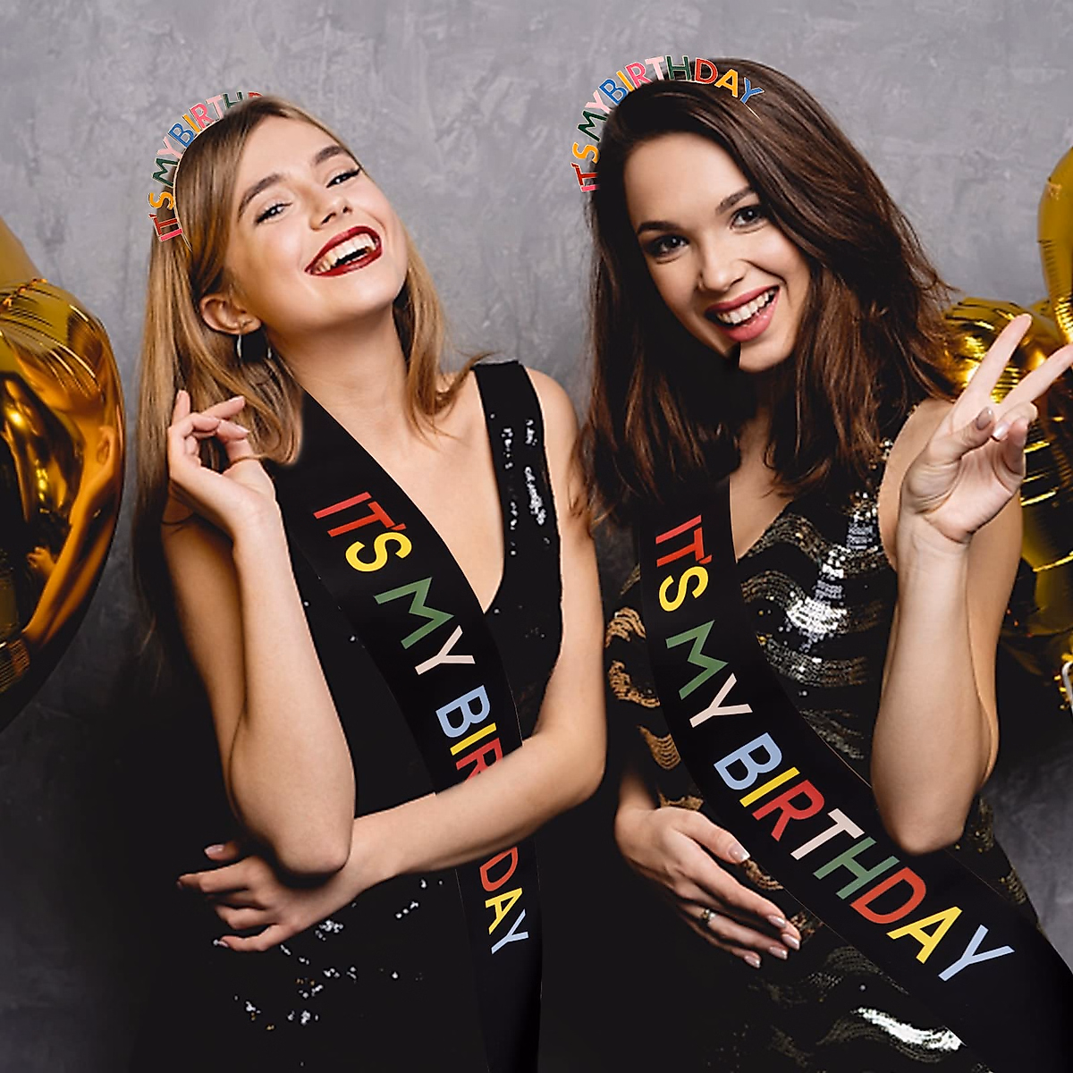 Birthday Crowns, Sash & Headband Set - Princess Tiara, Sweet Happy Birthday Accessories for Women Girls Party