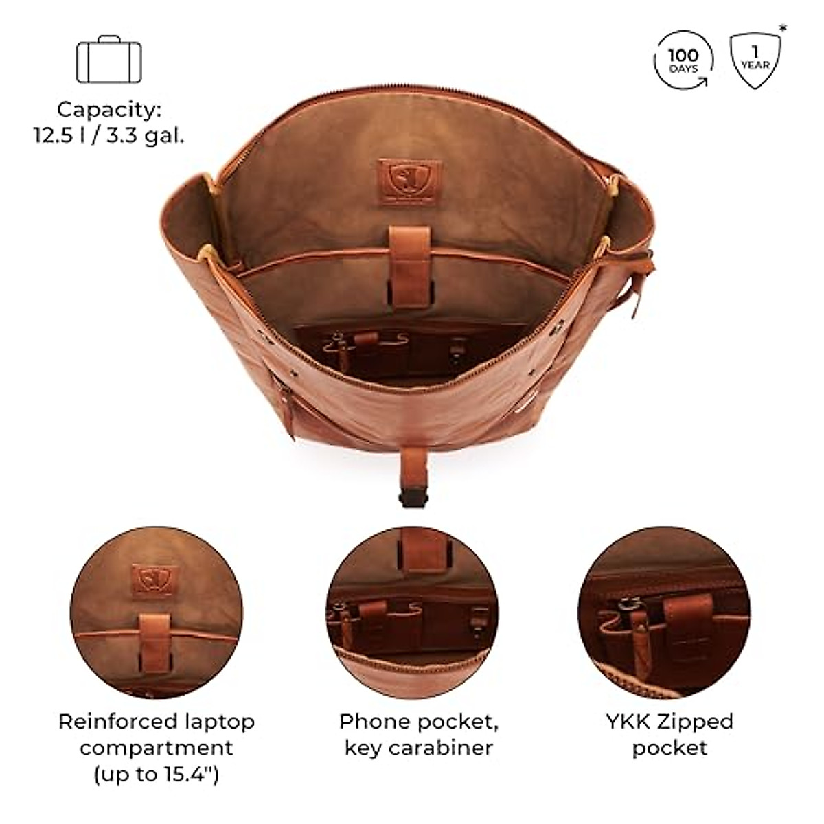 BERLINER BAGS Vintage Genuine Leather Backpack Utrecht M, Laptop Backpack, Travel Backpack for Women and Men - Brown