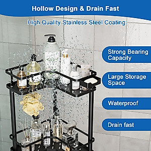 FJNATINH Corner Shower Caddy - 4 Tier Shower Organizer Corner Shelf Stainless Steel Floor Corner Shower Stand Rack for Bathroom Balcony Kitchen, No Drilling Shelves, Adhesive Shower Caddy