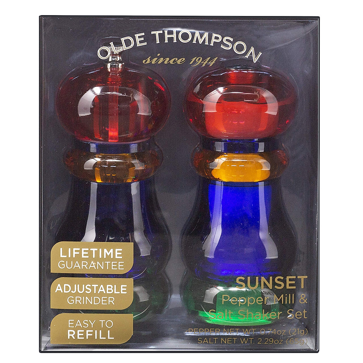 Olde Thompson 5.5" Sunset Fiesta Salt Shaker & Pepper Mill Set, Adjustable Pepper Grinder