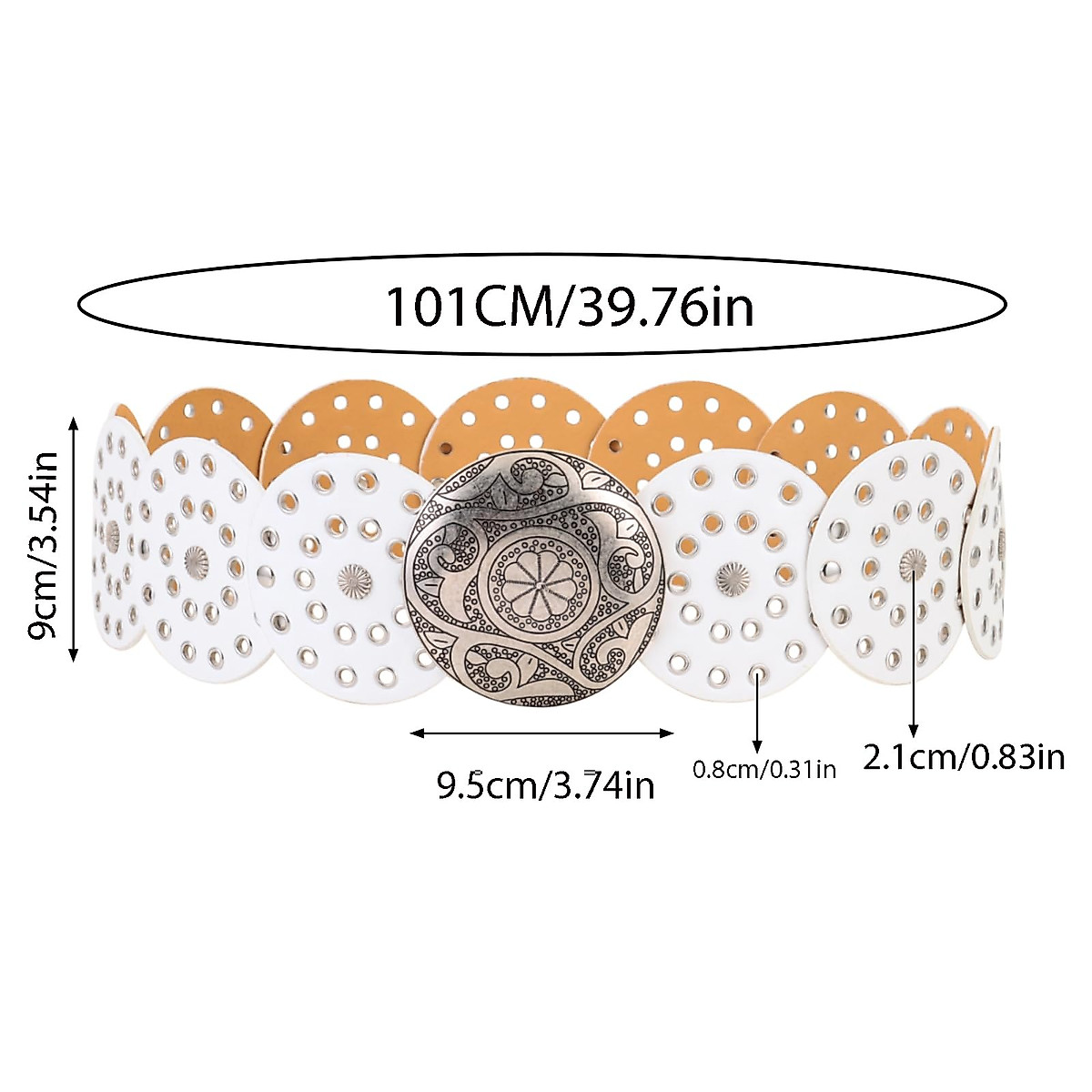 Dazzleimart Hollow Disc Belt Western Style Exaggerated Cowboy Wide Disc Belt Metal Buckle Vintage Soft Belt for Women