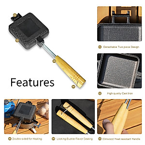 CretFine Cast Iron Pie Maker Breakfast Sandwich Maker Panini Grill Press for Stovetop Camping Handheld Pudgy Hobo Pie Toastie