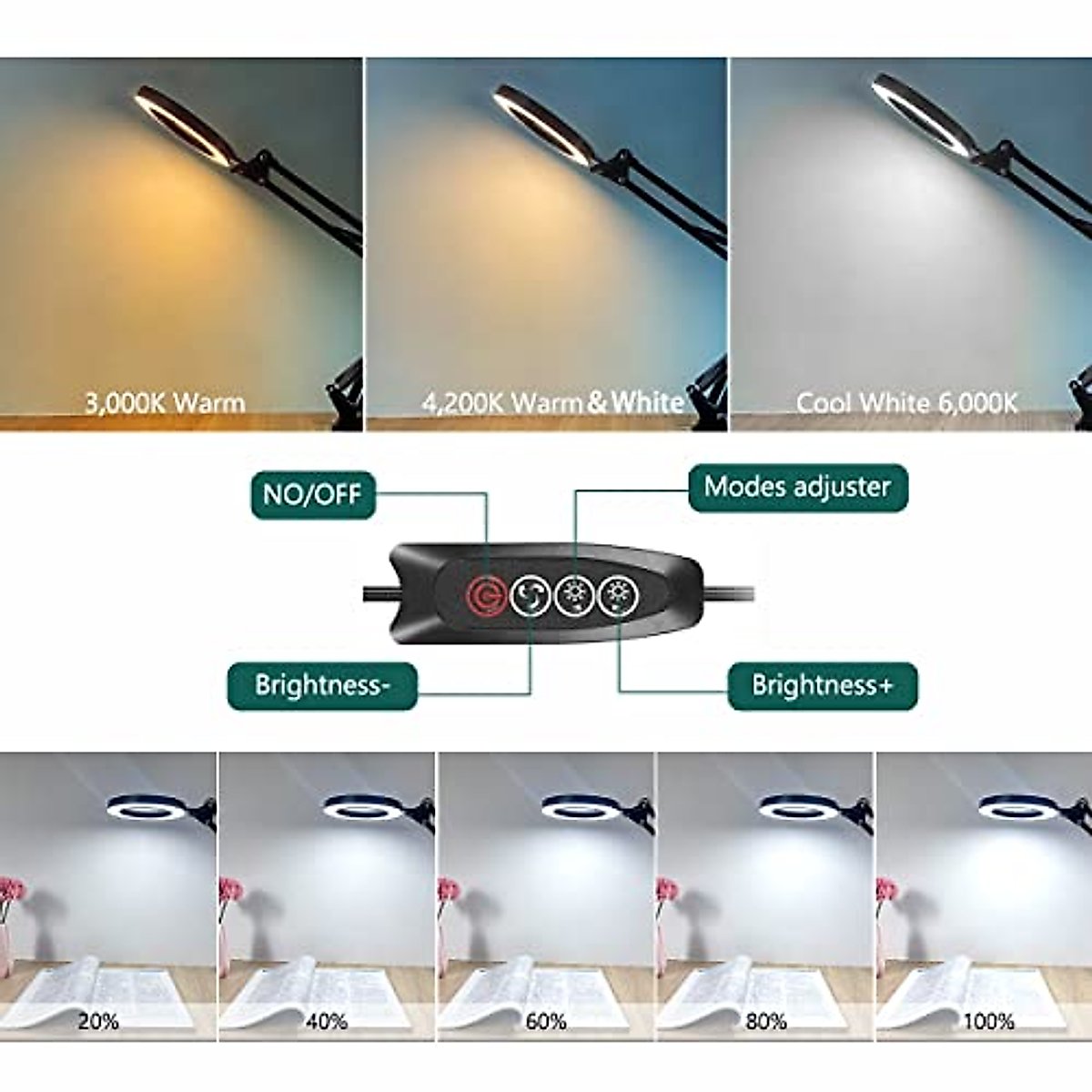 Magnifying Glass with Light and Stand, 10X Magnifying Lamp, 2-in-1 Desk Magnifier with Light, Craft Light Lamp with 3 Color Modes, LED Lighted Magnifier with Light for Close Work Reading Repair Crafts