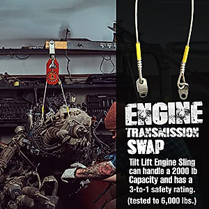 Oberg Tilt Lift - Engine Hoist Sling | No Chain Hoist Hassle | 1 Ton Capacity | 45 Degree Tilt | Single Hand Operation | Easy Engine Swap | Mounting Cleats Fasten to Any Engine | 3 to 1 Safety Factor