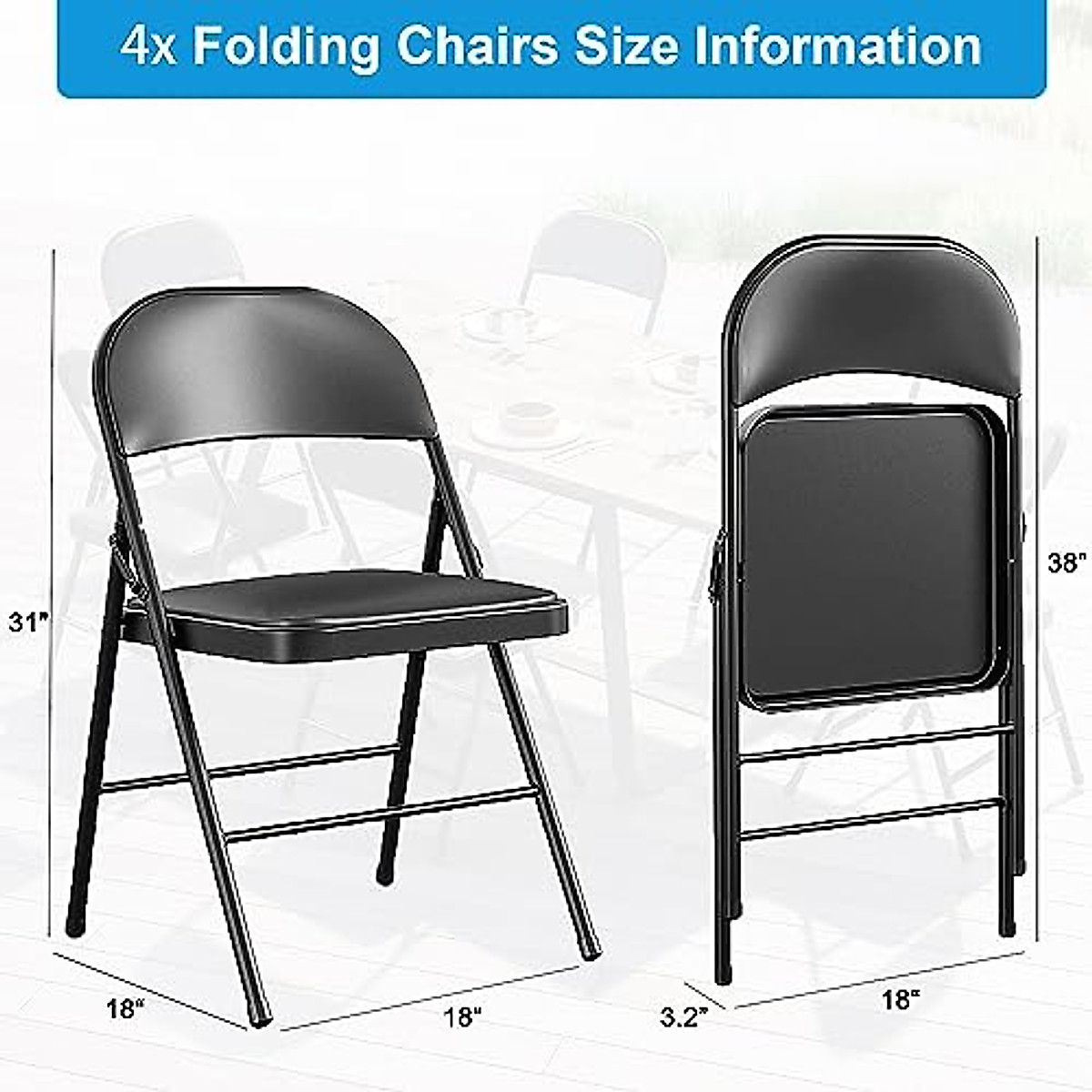 GIVIMO Folding Chairs with Padded Seats 4 Pack Black Metal Padded Folding Chair with Steel Frame for Events Office Wedding Party, 330 Pound Capacity