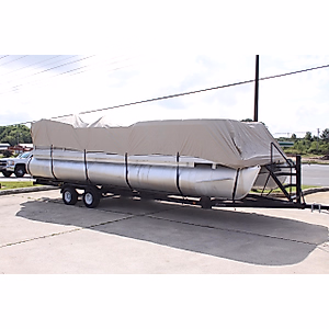 New 1200D Beige 24 FT VORTEX Ultra 5 Year Canvas Pontoon/Deck Boat Cover, Elastic, Strap System, FITS 22'1" FT to 24' Long Deck Area, UP to 102" Beam