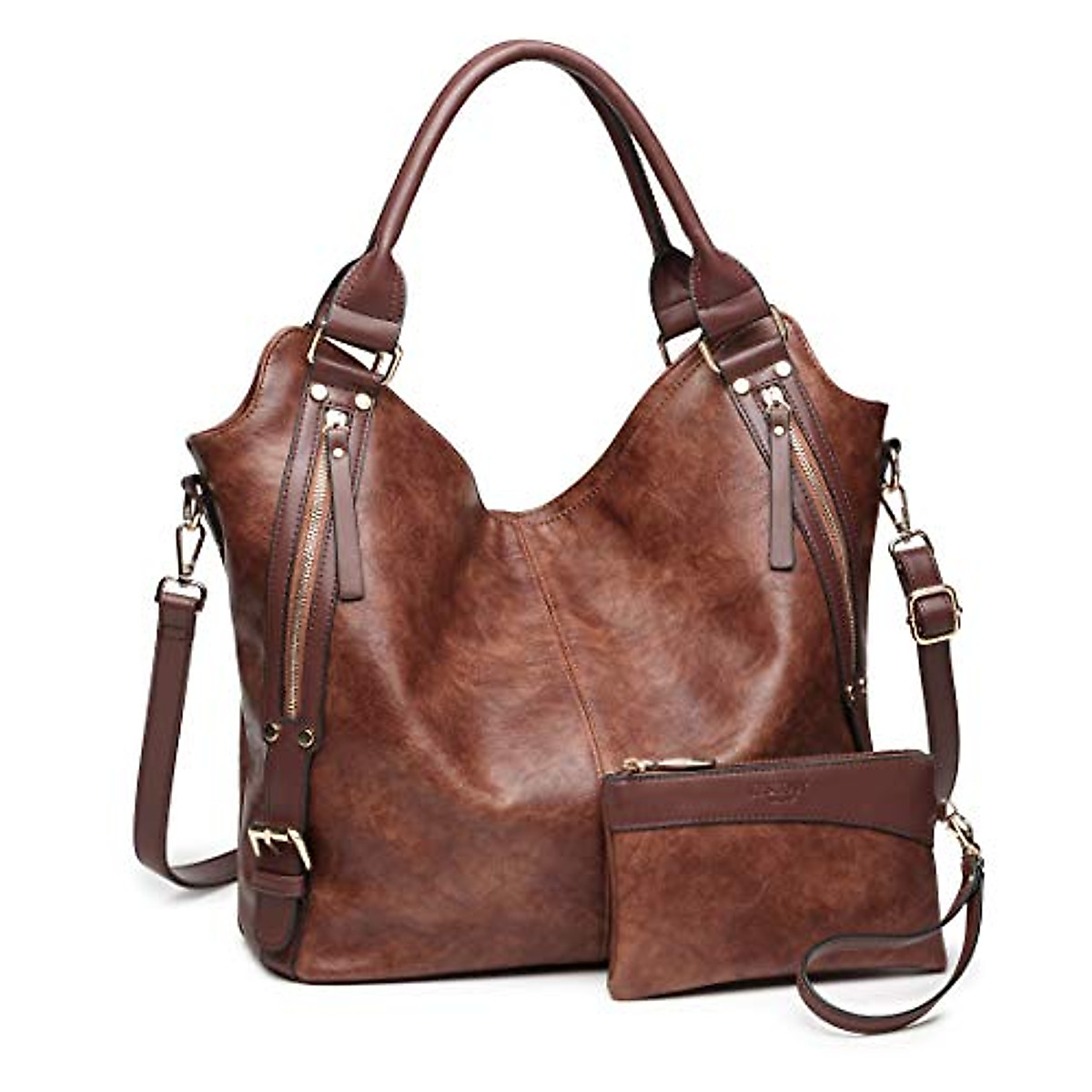 Women Tote Bag Handbags PU Leather Fashion Hobo Shoulder Bags with Adjustable Shoulder Strap, L, Brown