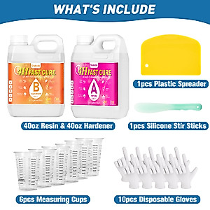 Fast Cure Epoxy Resin 80oz-Shabebe Upgrade 4H Demold Epoxy Resin with 3X Anti-Yellowing, Crystal Clear & Self-Leveling Epoxy Resin, Casting & Coating Resin for DIY Art, Coaster, Jewelry Making