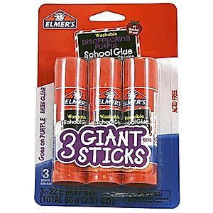 Elmer's Disappearing Purple School Glue Sticks, Washable, 22 Grams, 3 Count