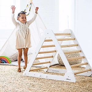 Little Partners Learn 'N Climb Wooden Climbing Triangle Foldable Wood Climbing Gym for Toddlers, Pickler Toddler Style Foldable Climber (Soft White w/Natural, Unassembled)