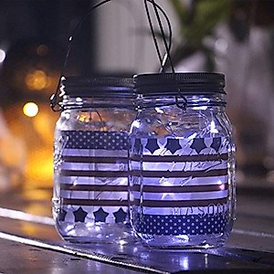 YJFWAL Solar Mason lid Light,8 Pack 30Led Mason jar Fairy Lights,Including 8 Hangers and 2 PCS Fairy Decor PVC (Jars Not Included), Best for Courtyard Garden, Interior Decora (Cool White)