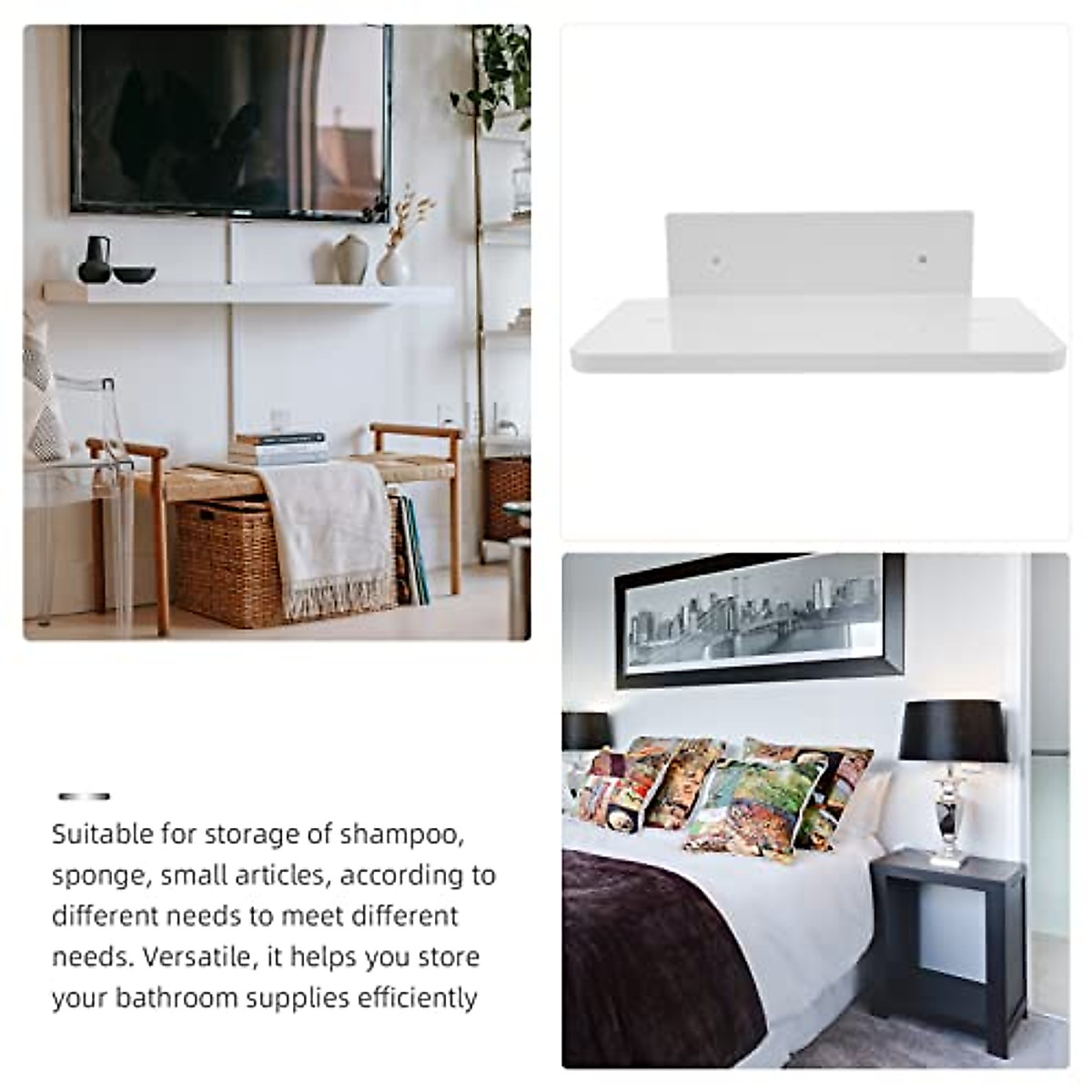 Alipis Wall Mounted Shelves Wall Mounted Shelves Plastic Floating Wall Punch Free Storage Rack Bathroom Utensil Rack Plastic Wall Rack Shelves Small Stick Sink Shelf Sink Shelf