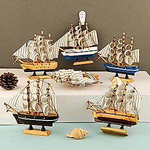 Dedoot Wooden Sailboat 6 Pack Miniature Sailboat Model Ship Nautical Decor Tabletop Decorative Ornament for Ocean Theme Home Decor, 5.5x5x1.2 Inch