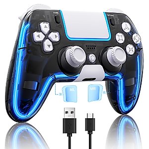 BRHE Wireless PS4Controller with Hall 3D Joysticks/RGB LED Lights/Programming Funtion,PS4Controller Remote Joystick Gamepad,Game Controller for PS4/Slim/Pro
