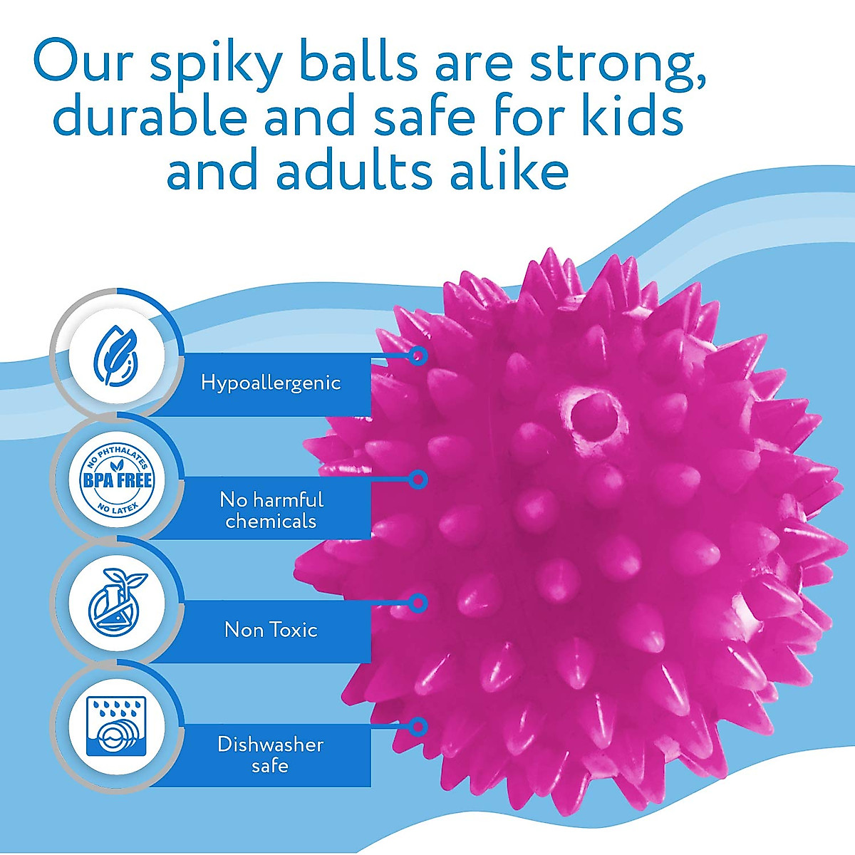 [5 Pack] Spiky Sensory Balls - Squeezy and Bouncy Fidget Toys - Sensory Toys – No BPA Phthalates Latex – School and Special Education Supply