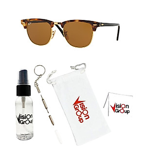 Ray-Ban RB3016 Clubmaster Sunglasses+ Vision Group Accessories Bundle for unisex-adult (Spotted Brown Havana/Crystal Brown (1160),51)