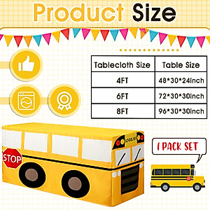 Oudain 6 Ft School BusTablecloth Birthday Party Table Cover Washable Fabric Polyester Rectangle Table Cover Protector School Bus Theme Party Back to School Party Decorations