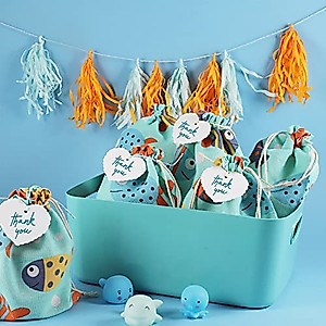 Niceup 25pcs Tropical Fish Cruise Small Drawstring Fabric Party Favors Bags 6X8” for Kids Fishing Under Sea Ocean Animals Creatures Summer Beach Theme Party, Cotton Burlap Gift Pouches Bag Packaging