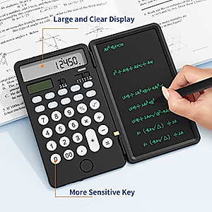 NEWYES Portable Calculator with Notepad, Basic Calculator with Writing Tablet,12 Digits Large Display Rechargeable Solar Power Desk Calculator for Office, School (Black)