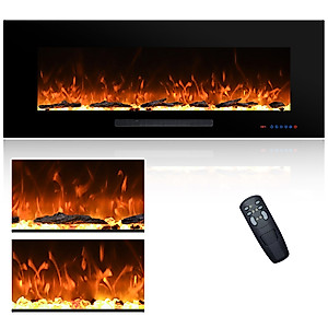 Oxhark Flame 50 inch Electric Fireplace, Wall Mounted and Recessed Fireplace Insert with Remote Control, 13 Flame Effects, 5 Brightness, Realistic Logs & Crystals, 1500W(5100BTU), Timer, Black