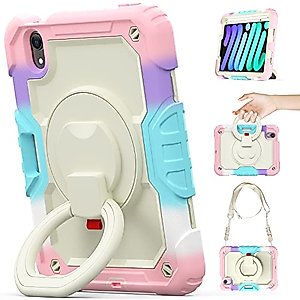 Timecity iPad Mini 6 Case (iPad Mini 6th Generation Case 8.3 inch 2021): with Strong Protection, Screen Protector, Handle, Shoulder Strap, 360° Rotating Stand, Pencil Holder - Pink Camo