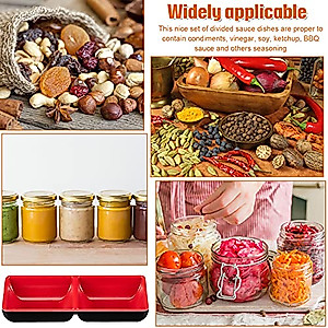 6 Pieces Dual Dipping Bowls Melamine Dual Sauce Bowls Dual Sauce Dishes Divided Sauce Dishes Wasabi Sushi Dipping Plates Appetizer Serving Tray for Restaurant Kitchen, Soy Sauce, Ketchup, BBQ Sauce