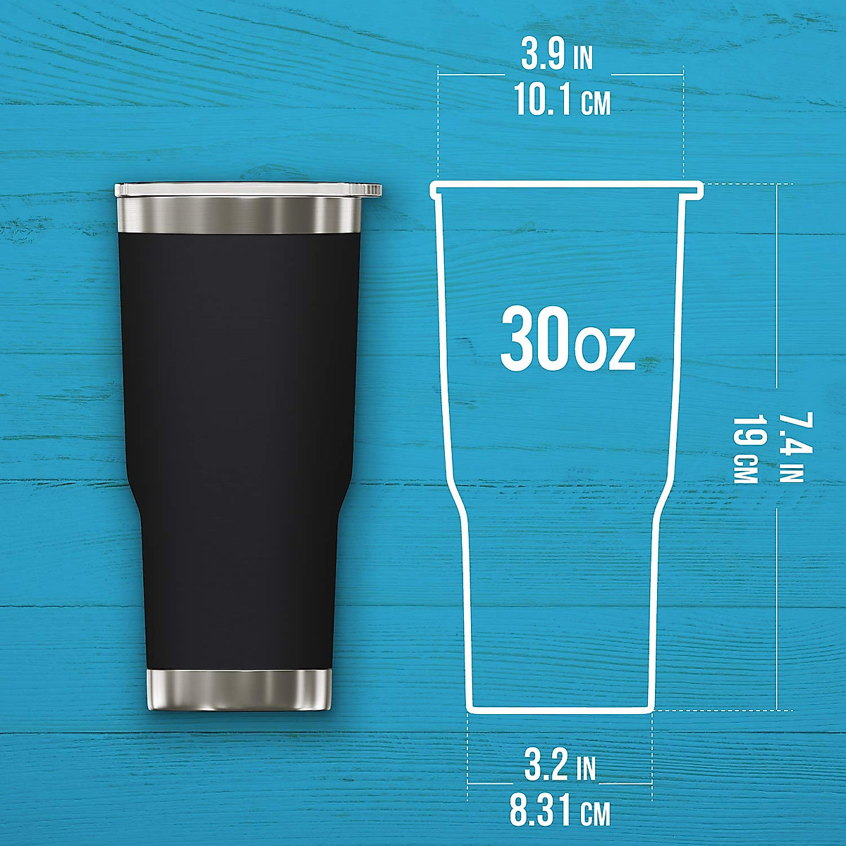 BluePeak Double Wall Vacuum Stainless Steel Insulated Tumblers Set, 2-Pack - Includes 2 Sipping Lids, 2 Spill-Proof Sliding Lids, 2 Straws, 1 Cleaning Brush & Gift Box (30 oz, Black)