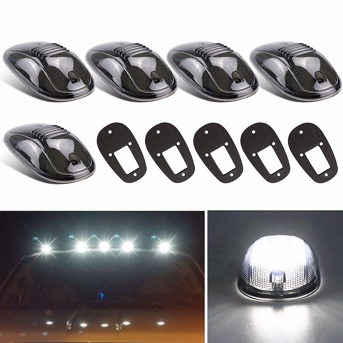 Tresound Cab Roof Top Marker Lights Cover for 2003-2016 Dodge Ram 1500 2500 3500 (Smoked Lens)