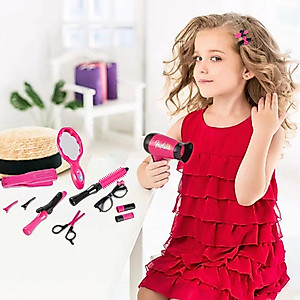 Hair Salon Toys for Girls,17 Pcs Kids Vanity Toddler Girl Toys,Pretend Play Realistic Girl Beauty Salon Playset Hair Styling Set with Toy Hairdryer, Mirror & Other Accessories Toys for Girls 4-6. (A)