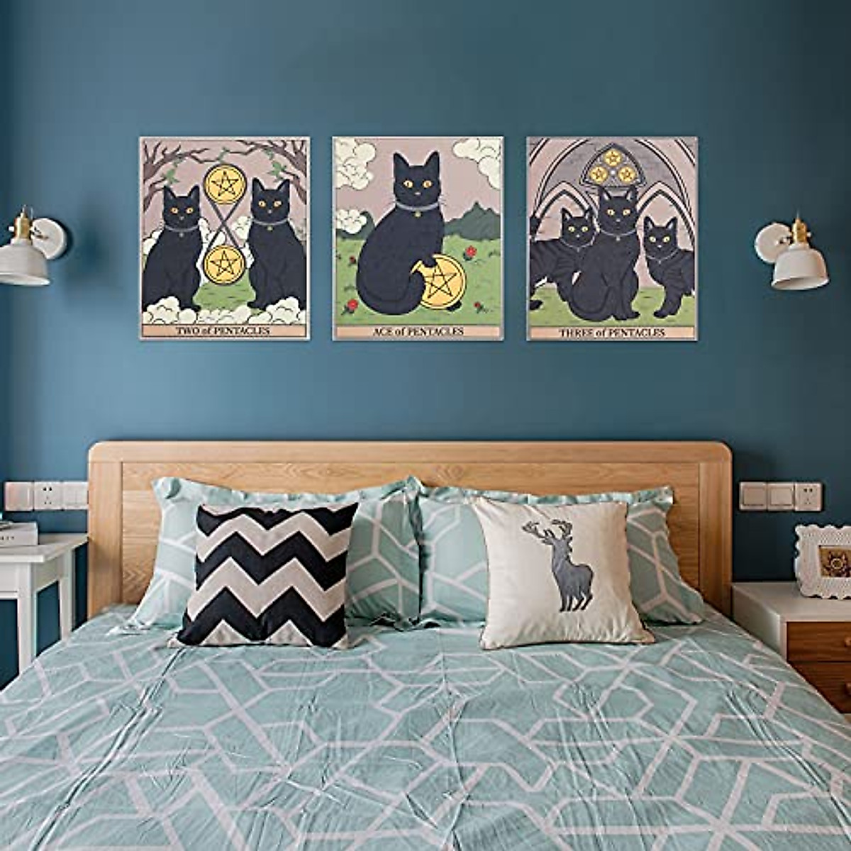 Lourny 3 Pcs Small Tarot Tapestry Wall Hanging Cute Animal Cartoon Cat Tapestries Decor for Bedroom Living Room(Pentacles, 18 x 20 inches)
