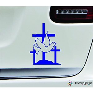 Holy Trinity Dove and Cross 5.2x3.9 Blue America United States Color Sticker State Decal Vinyl - Made and Shipped in USA