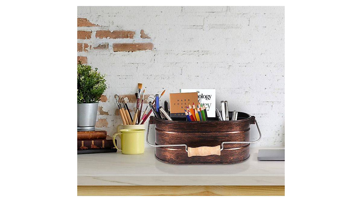 Homebia Designs Galvanized Metal Caddy - Rustic & Practical
