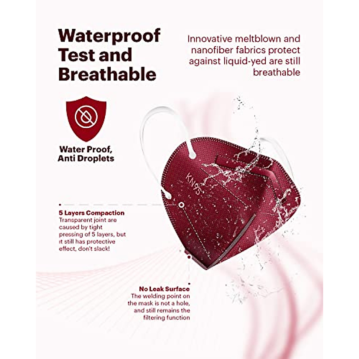 Dolce Calma KN95 Face Mask, 50 Pack Individually Wrapped, 5-Ply Breathable and Comfortable Multicolor Masks for Men and Women, Adjustable Nose Clip & Flexible Earloop KN95 Mask