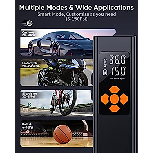 Pumteck Tire Inflator Portable Air Compressor: 150PSI Tire Pump with Dual Power Included 7800mAh Battery & 12v DC Adapter - Electric Wheel Pump with LED Digital Display for Car Motorcycle Bike Ball