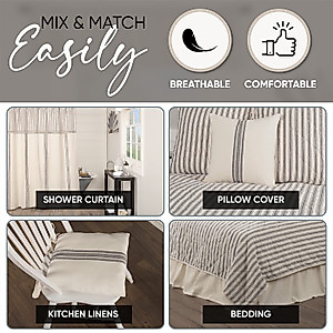 Piper Classics Market Place Gray Queen Quilt, 100% Cotton with Gray Ticking, Hand Quilted Grain Sack Bed Spread Bedding for Boho, Shabby Chic and Rustic Farmhouse Decor (90”x90”) …